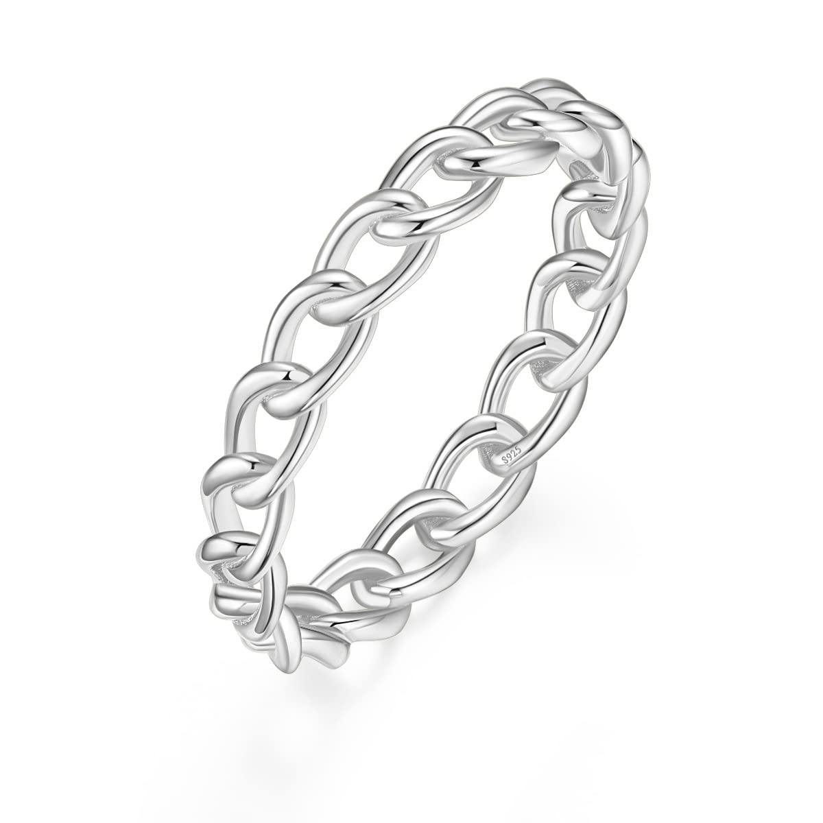 Mameloly 3.8mm 925 Sterling Silver Wedding Bands for Women Minimalist Stackable Open Chain Link Engagement Rings Size 8