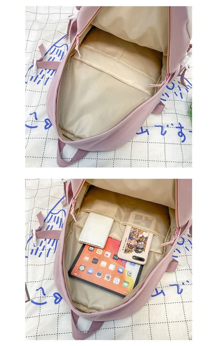 Kawaii Backpack Kawaii School Backpack Cute Aesthetic Backpack Cute Kawaii Backpack with Pendant Pins pink