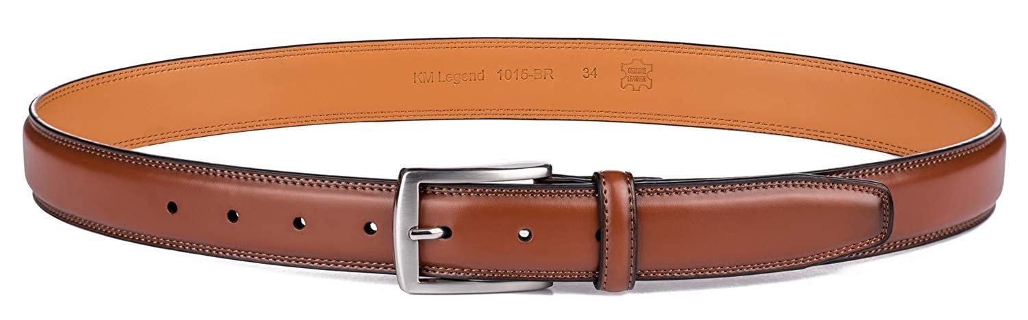 KM Legend Men's Genuine Leather Dress Belt with Premium Quality - Classic & Fashion Design for Work Business and Casual (esBrown, 34)