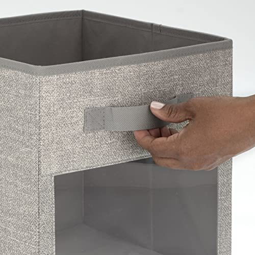mDesign Fabric Nursery/Playroom Closet Storage Organizer Bin Box with Front Handle/Window for Cube Furniture Shelving Units, Hold Toys, Clothes, Diapers, Bibs, Lido Collection, 4 Pack, Gray