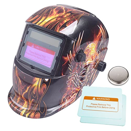 Solar Power Auto Darkening Welding Helmet with Wide Shade Range 4/5-9/9-13 with Grinding Feature & 2 Extra Lens Covers for ARC MAG MIG MMA Stick TIG Plasma Cutting (Model-44)