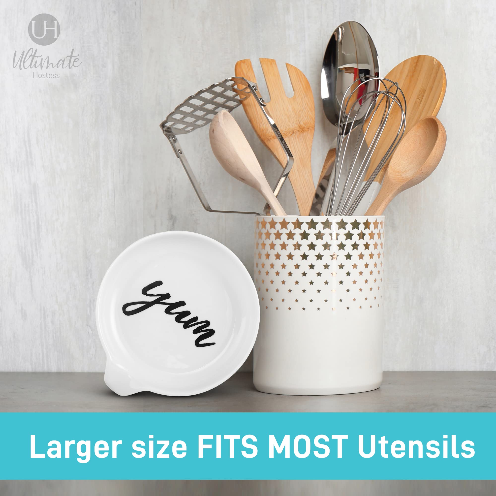 Oversized Farmhouse Spoon Rest - Ceramic Spoon Rest for Stove Top Cooking, 1 PK - Spoon Holder for Stove Top - White Spoon Rest for Kitchen Counter - Cute and Sturdy Utensil Rest