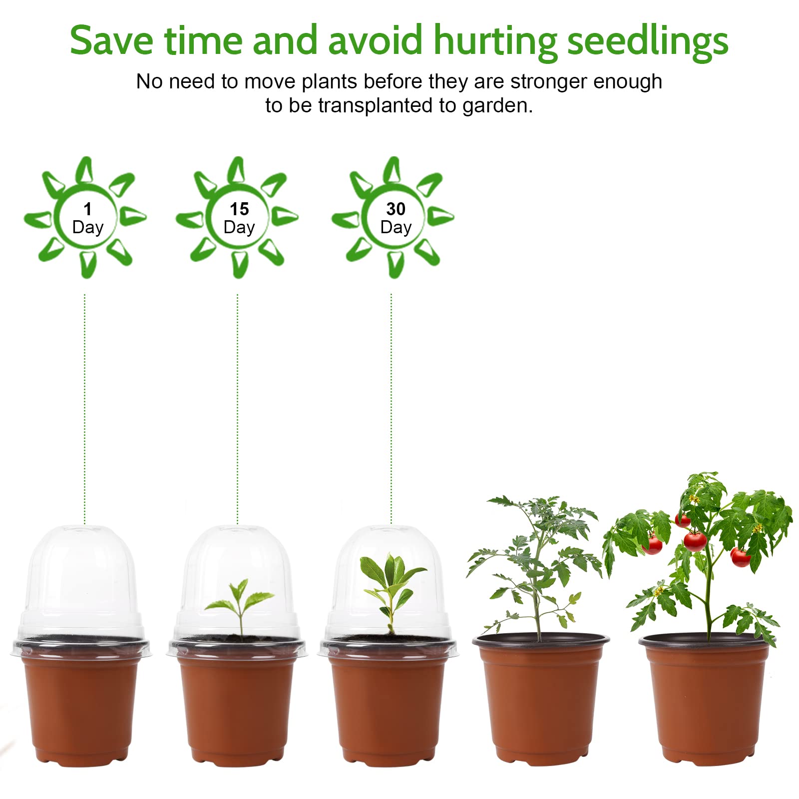 JERIA 60 Sets 4" Plastic Plant Nursery Pots with Humidity Domes,(60 Pots + 60 Clear Lids),Seedling,Flower Plant Container and Seed Starting Pots with 100pcs Plant Labels