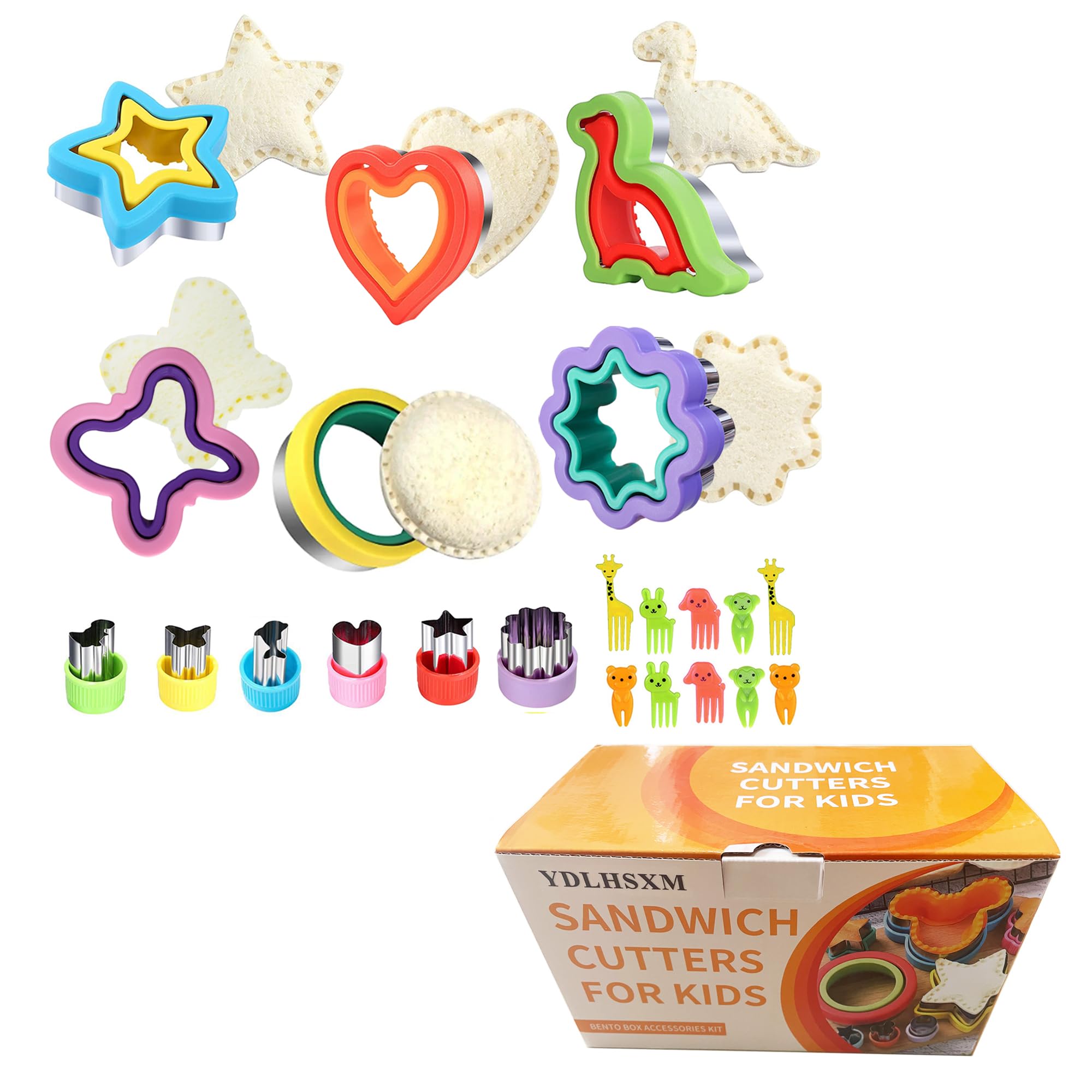 Sandwich Cutter and Sealer, 22 Pcs Uncrustable Sandwich Maker for Kids, Decruster Sandwich Maker, Bread Cookie Cutters for Kids Lunch Box (Multi)