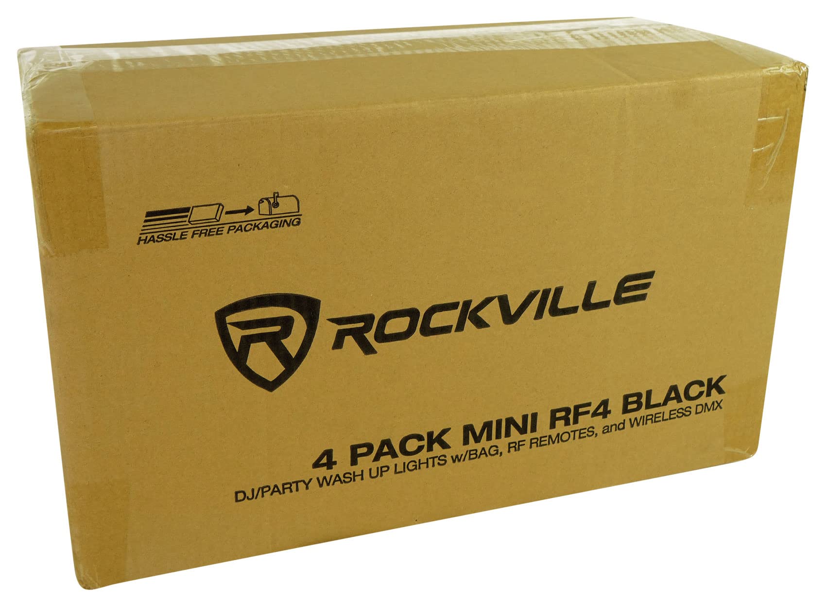 Rockville 4 Pack Mini RF4 Black DJ/Party Wash Up Lights+Bag+RF Remotes+Wireless DMX
