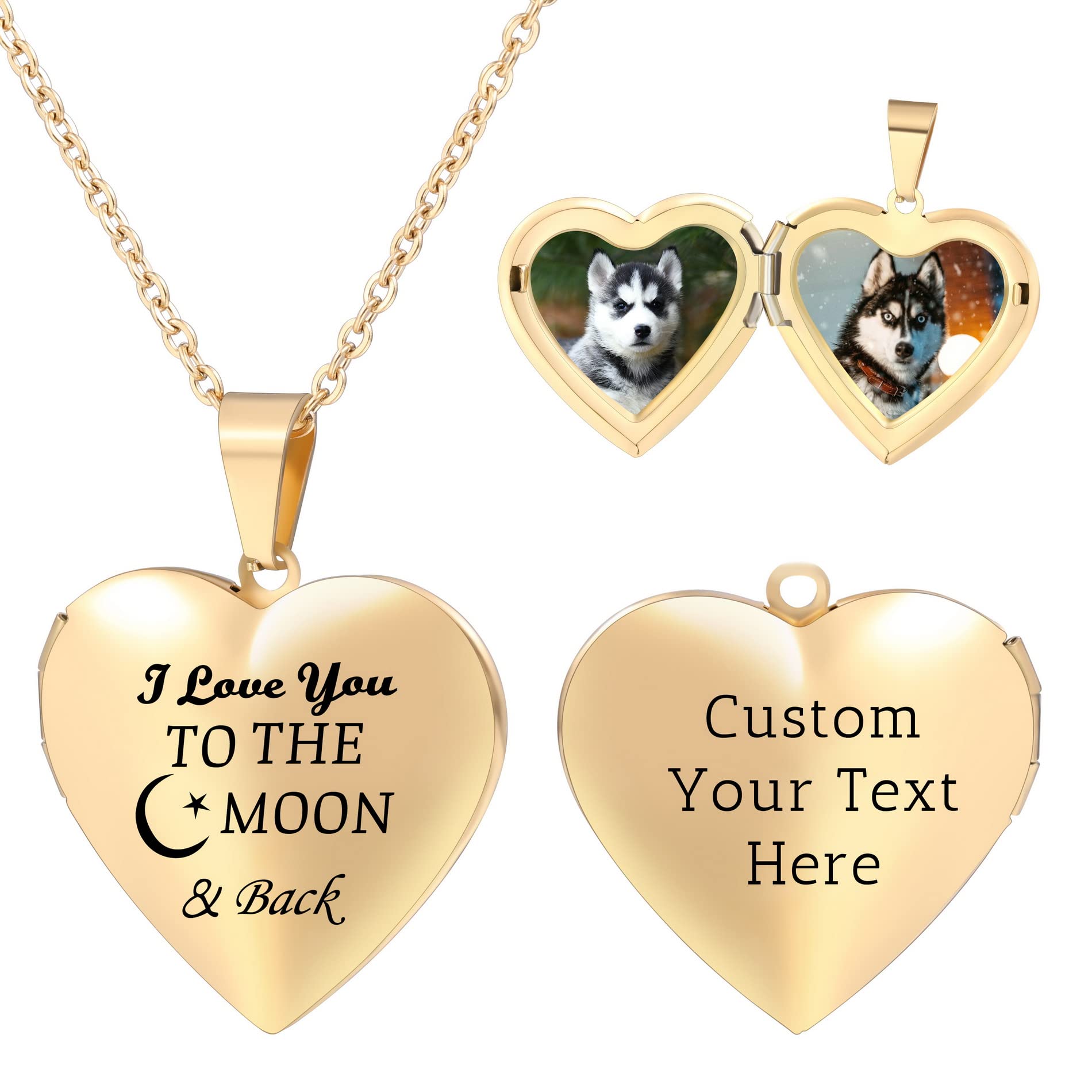 OTXIXTO Personalized Heart Locket Necklace for Women with Picture Custom Inside Engraved Text Silver/Gold/Rosegold Photo Locket Stainless Steel Memorial Gifts for Mom Daughter Grandmother (I Love…)