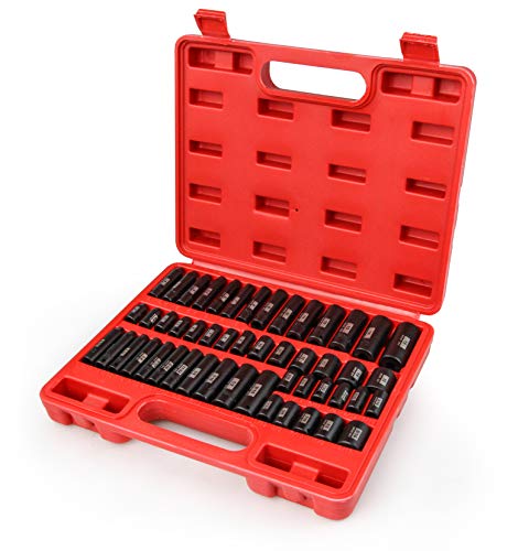 SEKETMAN 50-Piece 1/4" Inch Drive Deep And Shallow Impact Socket Set, SAE/Metric(5/32-Inch to 9/16-Inch and 4-15mm),CR-V-50BV30