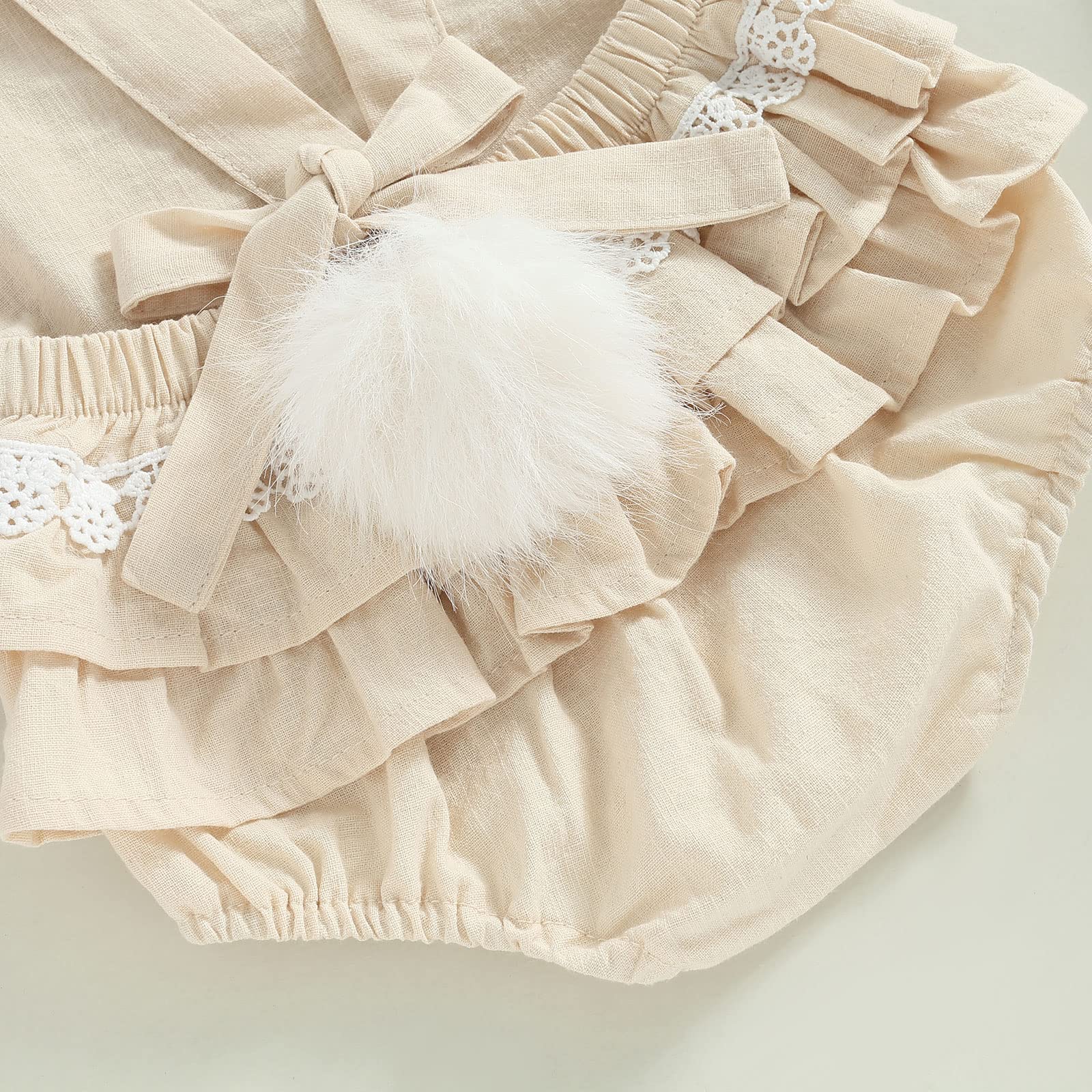 Toddler Baby Girls Easter Outfit Romper/Dress Sleeveless Bunny Ear Sister Mathing Clothes with Tail (A-Light Khaki, 6-12 Months)