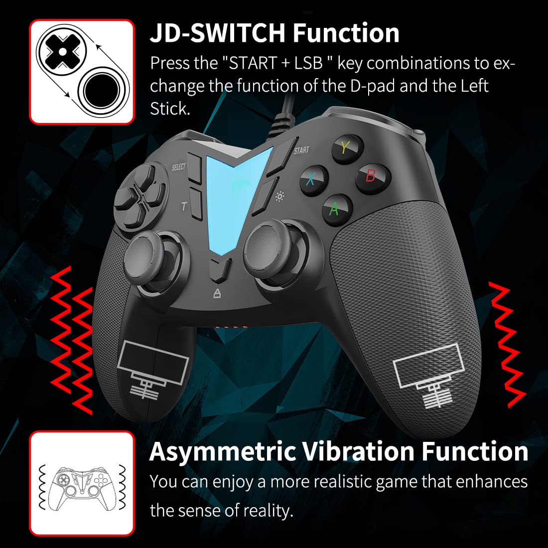 IFYOO PC Steam Game Controller, ONE Pro Wired USB Gaming Gamepad Joystick Compatible with Computer/Laptop(Windows 11/10/8/7/XP), Android(Phone/Tablet/TV/Box), PS3 - [Black]