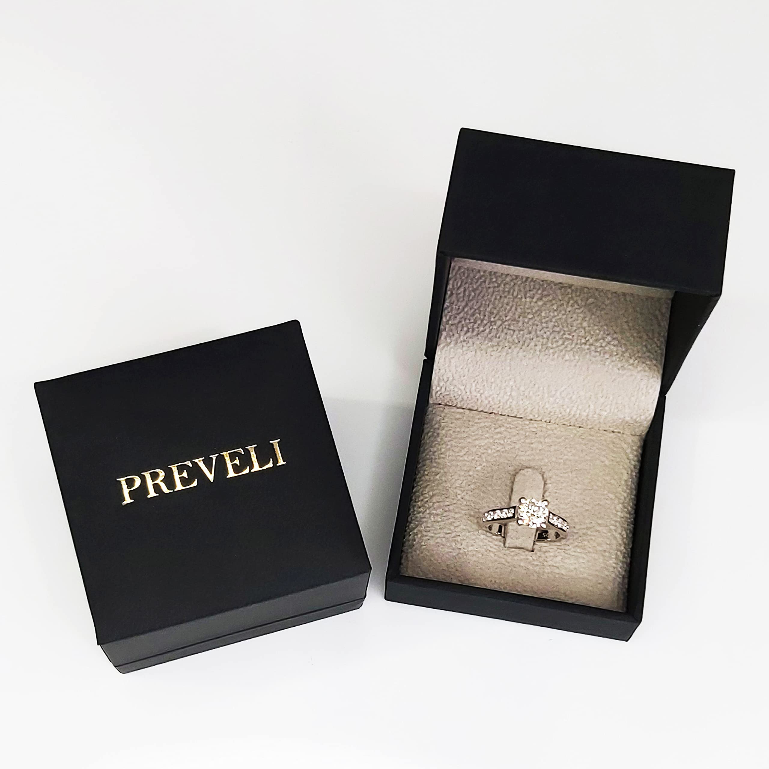 PREVELI 1.0ct-2.0ct Moissanite Channel-set ENGAGEMENT RING & WEDDING BAND BRIDAL SET in Platinum Plated Silver SIZE 5.5