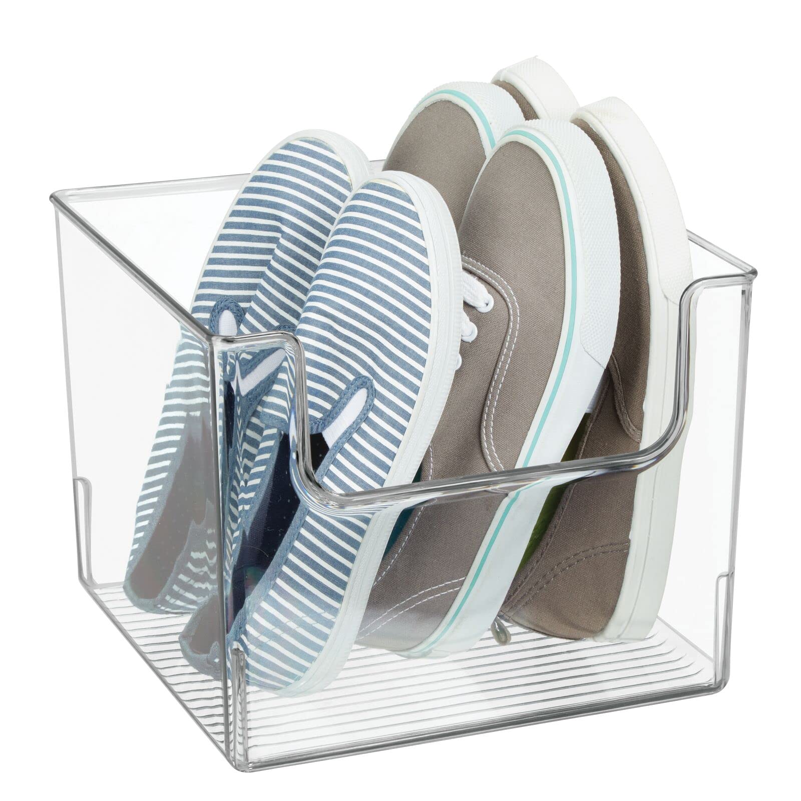 mDesign Modern Plastic Open Front Dip Storage Organizer Bin Basket for Closet Organization - Shelf, Cubby, Cabinet, and Cupboard Organizing Decor - Ligne Collection - 2 Pack - Clear