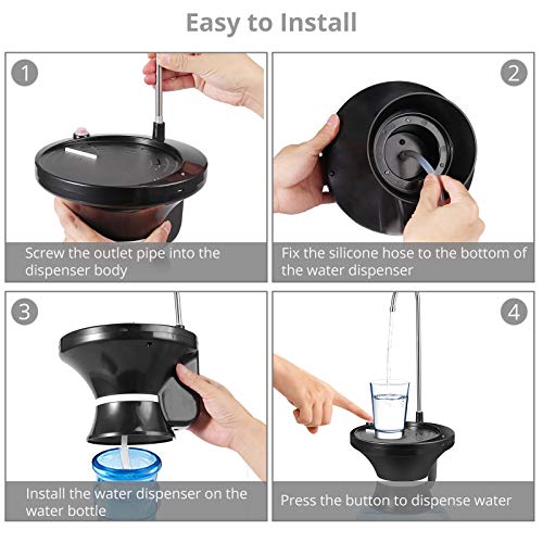Tanice Water Bottle Pump Automatic Electric Drinking Water Pump for 1-5 Gallon Water Jug USB Rechargeable BPA-Free Water Bottle Dispenser Portable for Home Kitchen Office Camping