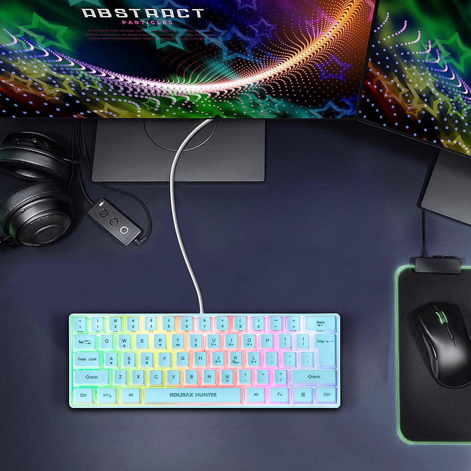 KOLMAX HUNTER 60% RGB Gaming Keyboard,61 Keys RGB Backlit Wired Gaming keyboard/Office Mini Keyboard for PC/Mac/Linux/Laptop(Blue)