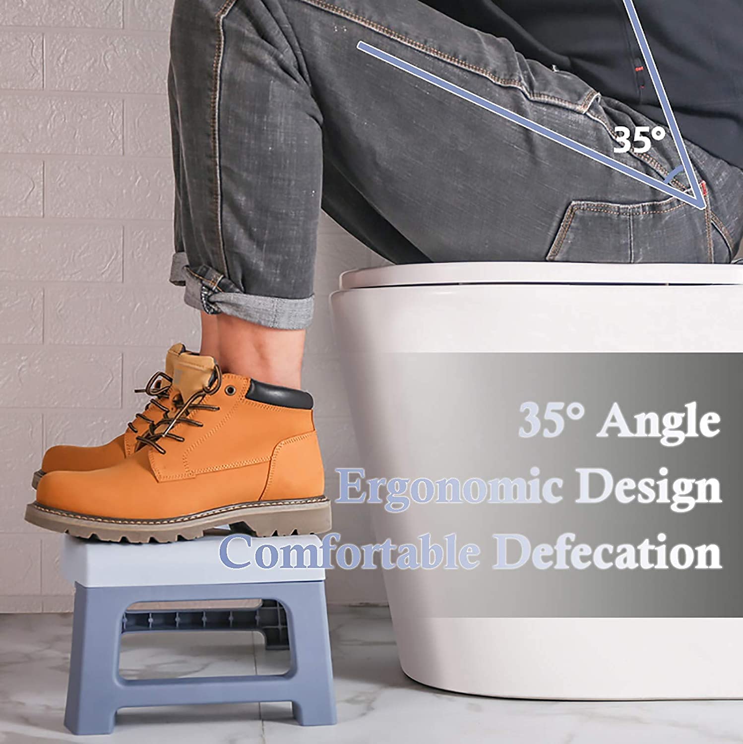 Toilet Stool Poop Stool Adult, Foldable Footstool, Potty Stool, 7-inch Bathroom Squat Stool with Scented Bead Box, Suitable for All People, Replaceable Spice Box Fits All, Blue