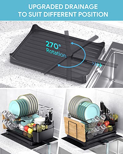Lvtrupc Dish Drying Rack - Large-Capacity Dish Rack for Kitchen Counter, Stainless Steel Dish Drainer, 2-Tier Kitchen Dish Drying Rack for Dishes, Cutlery and Wine Glasses with Extra Dryer Mat