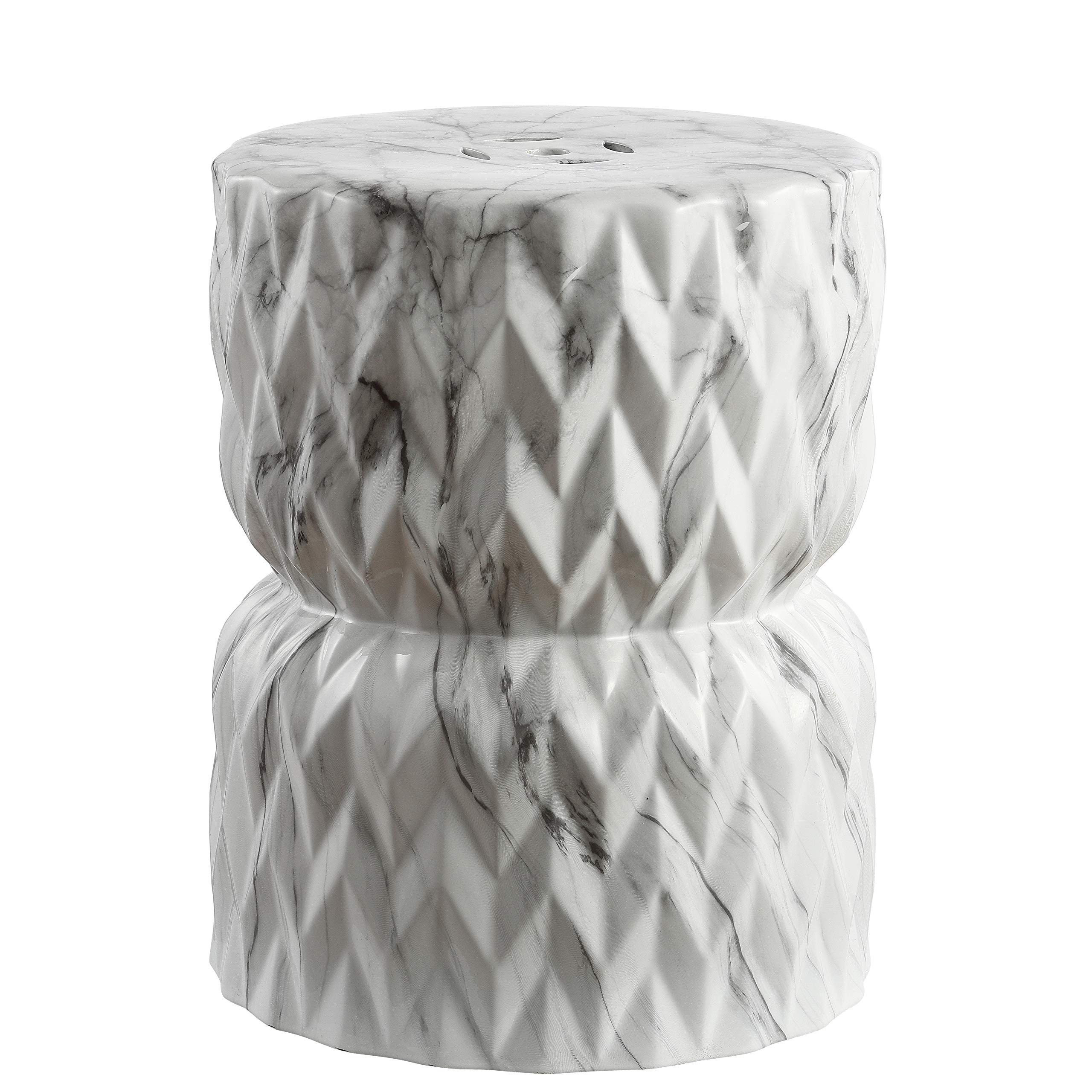 JONATHAN Y TBL1021A 17.5" White Marble Finish Ceramic Garden Stool