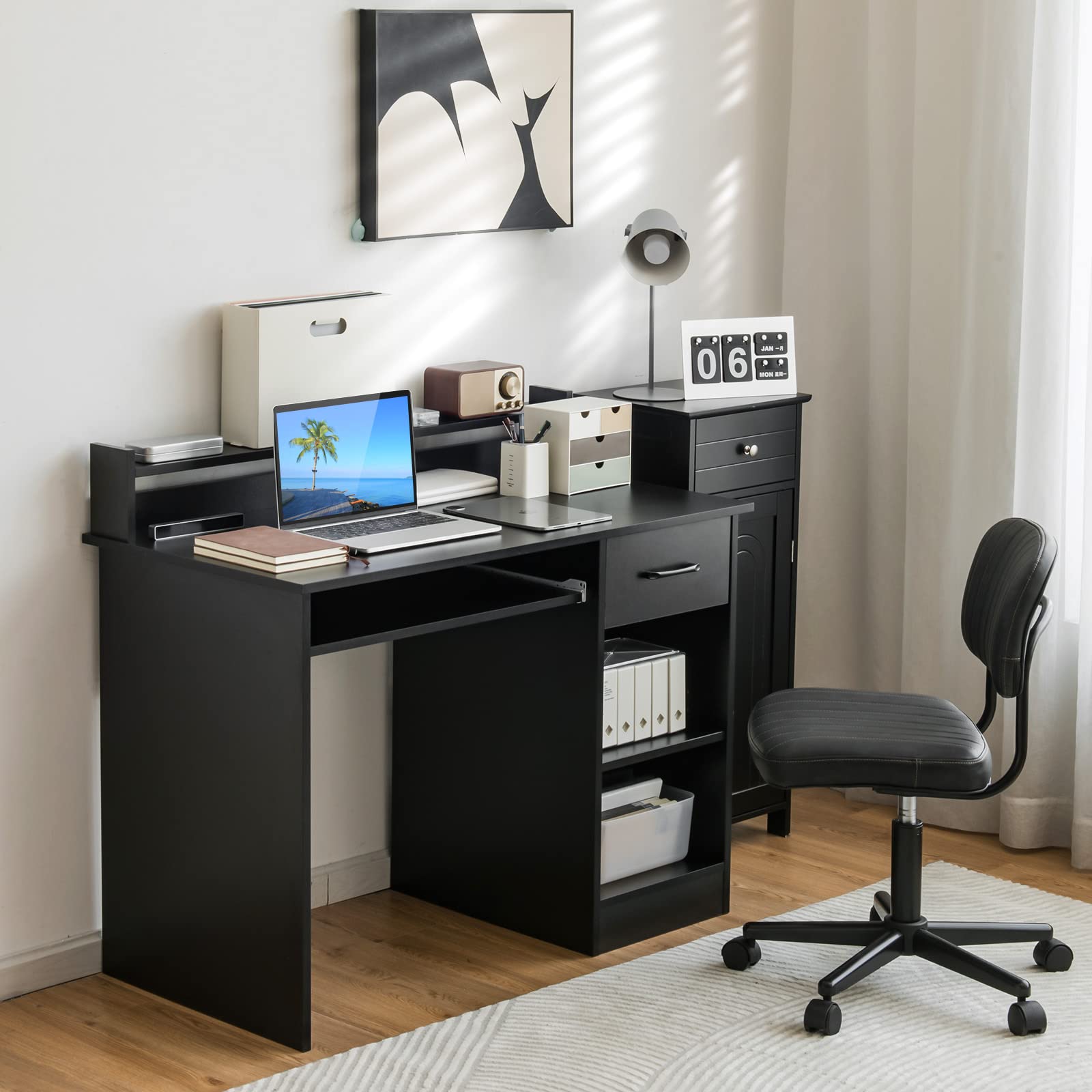 JIMUOO Computer Desk with Hutch, 22in Modern Study Writing Desk with Keyboard Tray & Adjustable Shelf, Study Writing Desk Laptop Workstation Desk for Home, Office, Study