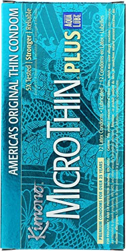 Kimono Microthin Plus - Premium Lubricated Natural Latex Condoms, Ultra Thin with Extra Moisture and AquaLube, Vegan-Friendly, No Latex Odor - Enhanced Sensitivity - Pack of 12