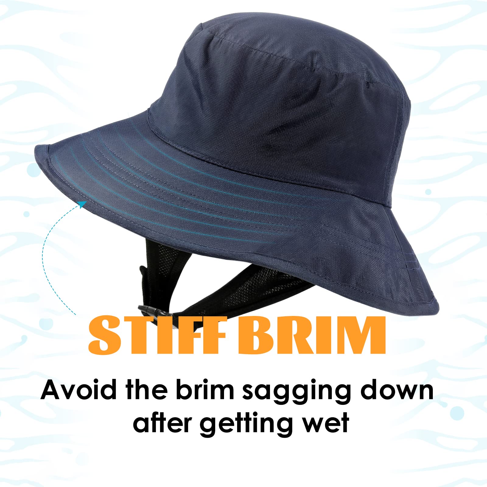 SHINCHIC Womens Surf Bucket Hat Stiff Brim Beach Surfing Hat for Men Boating Riding Watersports Hat Navy Blue