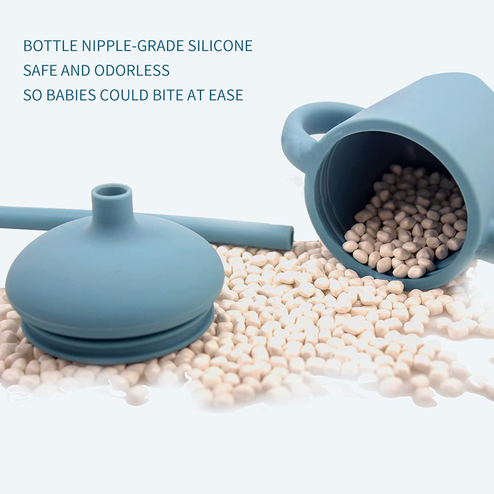 Toddler Cup, Silicone Training Cup Sippy Cup with Straw, Spill Proof and Non-Slip Handles, NO BPA, Unbreakable, Trainer Cup for Babies Toddlers and Infants, 2 Count, 5 oz, Grey Blue, Peach Pink