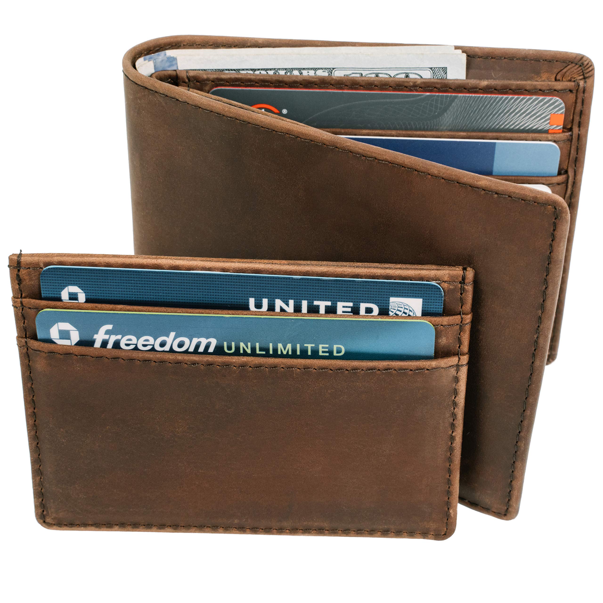 Leather Men's RFID Bifold Wallet with Removable Slim Front Pocket Card Holder, Brown