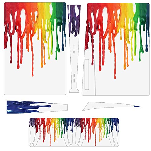 Rainbow Paint Drip Full Protective Skin Cover Design Wrap Decal Sticker Compatible with PS5 Disk Version Console and Controller