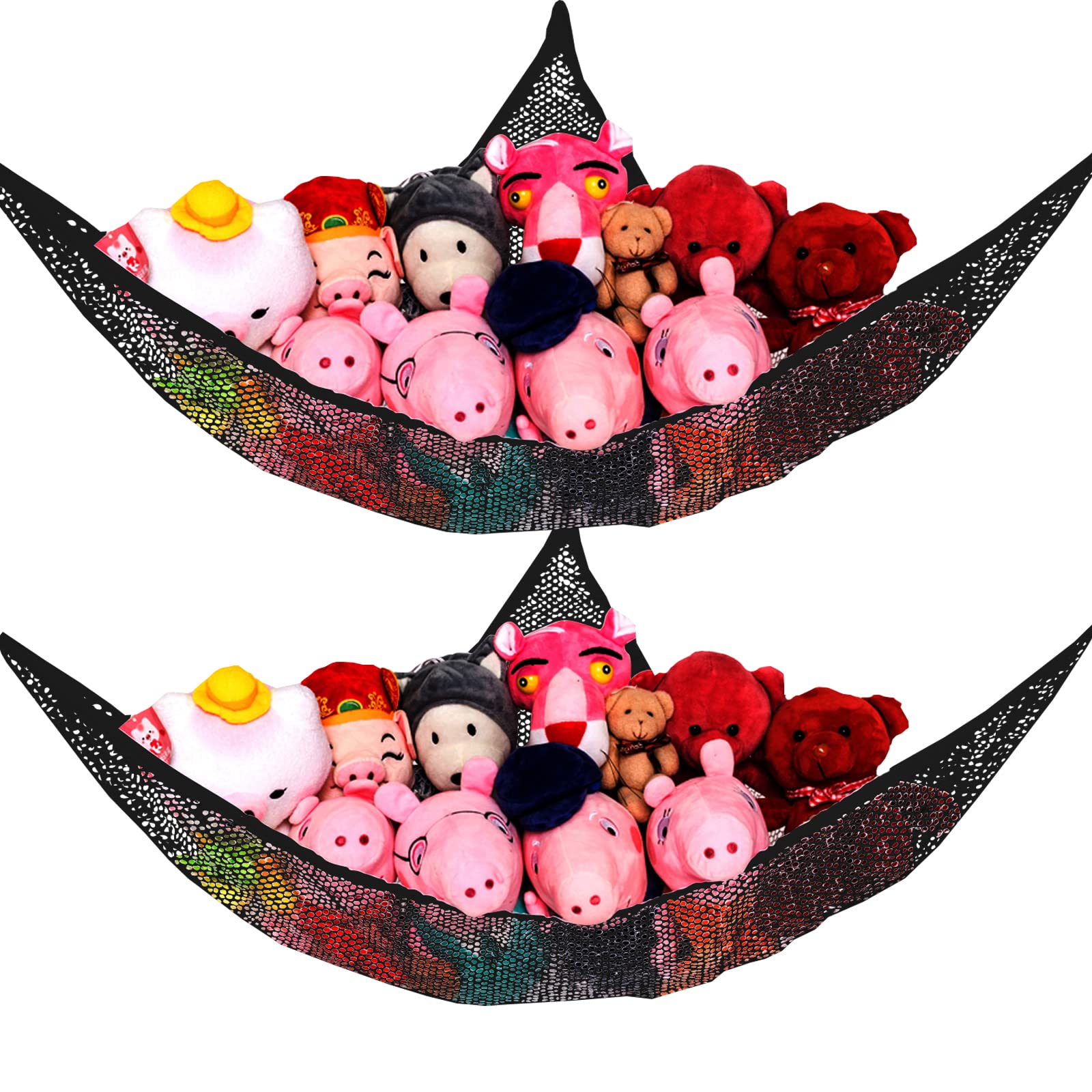 LXUNYI Stuffed Animal Net or Hammock, Toy Hammock, Extra Large Mesh Toy Net Giant Baby Kids Children Stuff animals Hammocks Wall Corner Hanging Storage Net Organizer (Black 2 Pack)