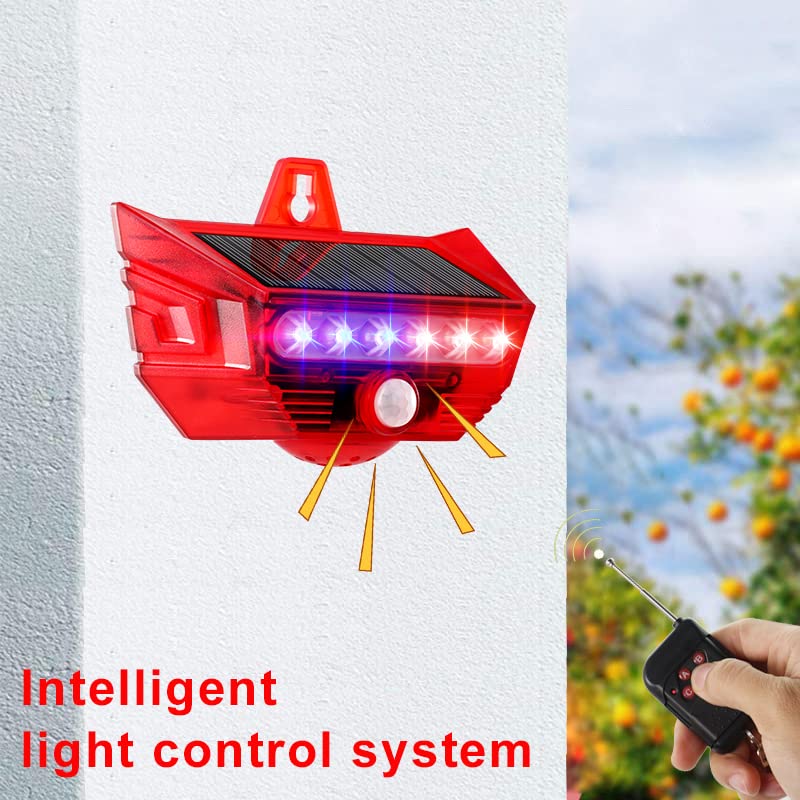 Solar Strobe Alarm Light Motion Sensor Siren Outdoor IP65 Waterproof Solar Security Light 129DB Siren Alarm with Remote Control for House, Farm, Villa, Driveway, Warehouse