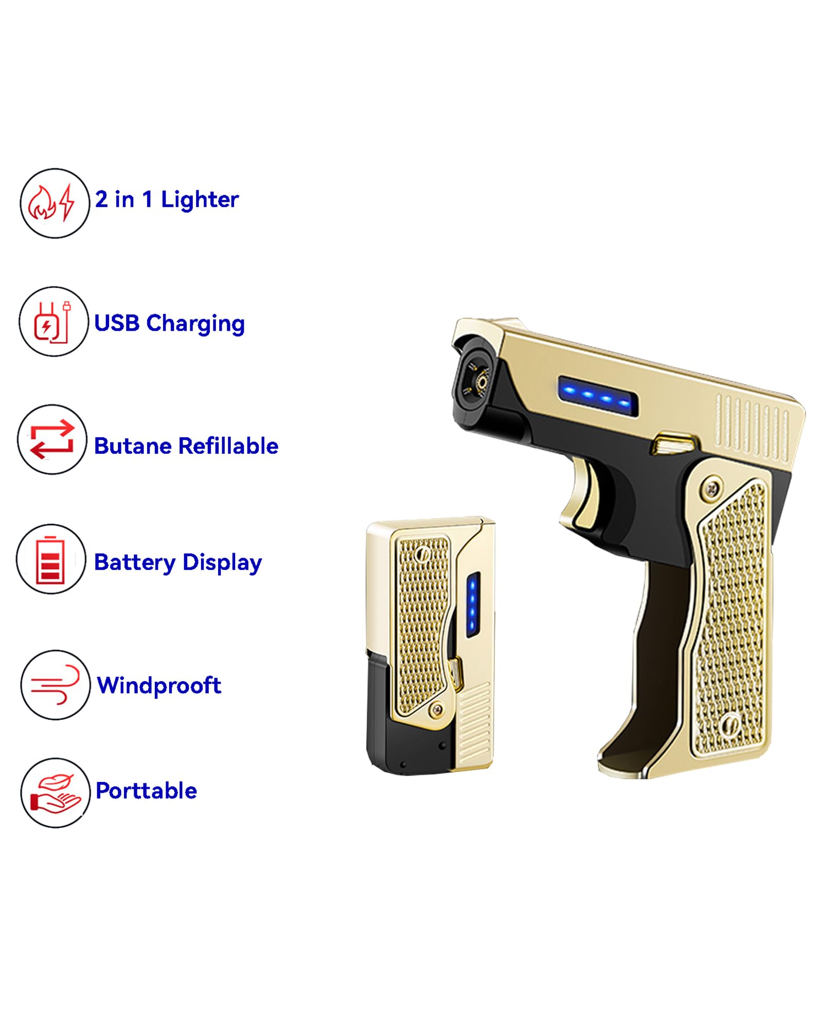 Jnfire 2 in 1 Lighter, Foldable Dual Arc Lighter and Butane Refillable Jet Flame Windproof, Electric USB Rechargeable, Cool Folding Lighter Gift for Men, Butane Not Included (Black Color)