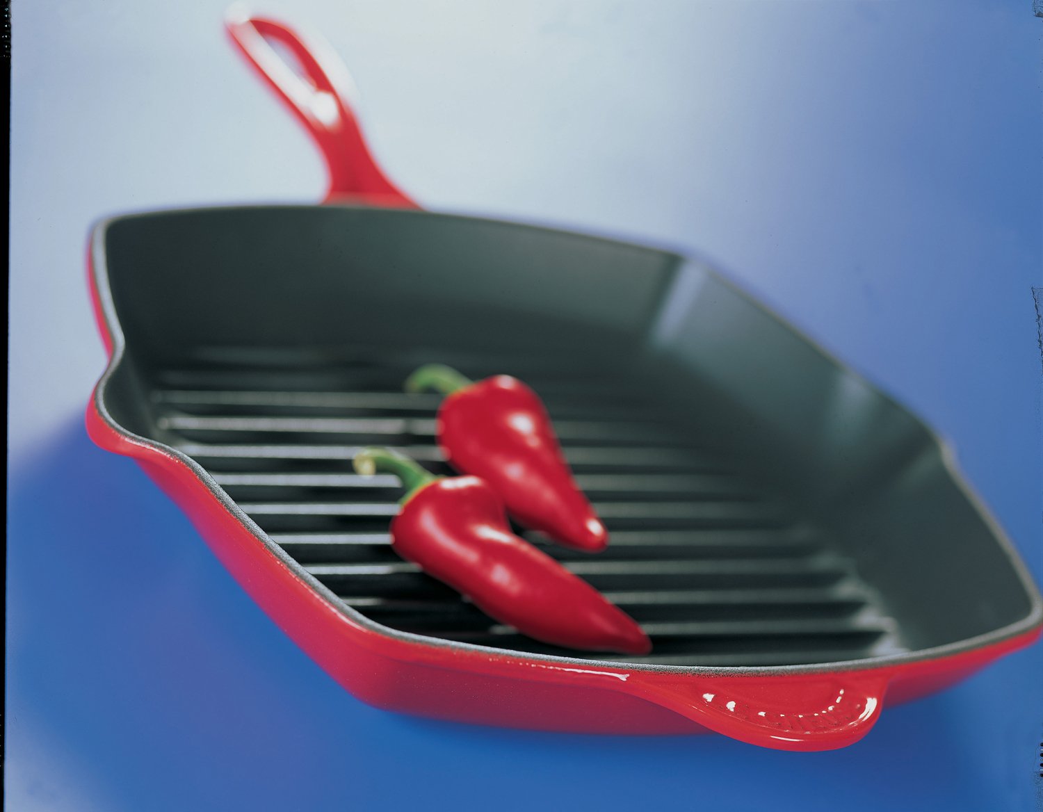Le Creuset Enameled Cast-Iron 10-1/4-Inch Square Skillet Grill, Cerise (Cherry Red)