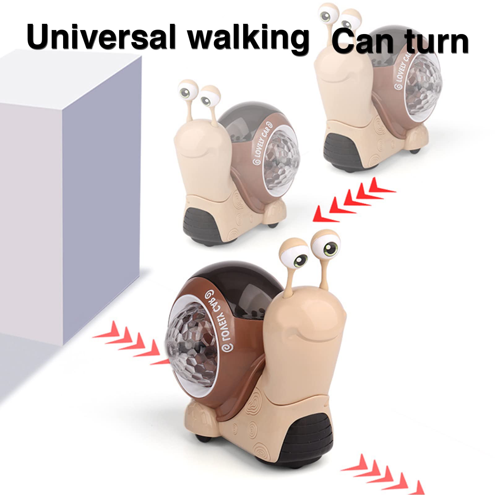 Snail Baby Toys, with Music and Dazzling Lights Crawling Snail Baby Toys, Automatic Obstacle Avoidance, Interactive Toys, Brown