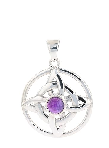 Jewelry Trends Sterling Silver Celtic Quaternary Knot Pendant with Purple Amethyst