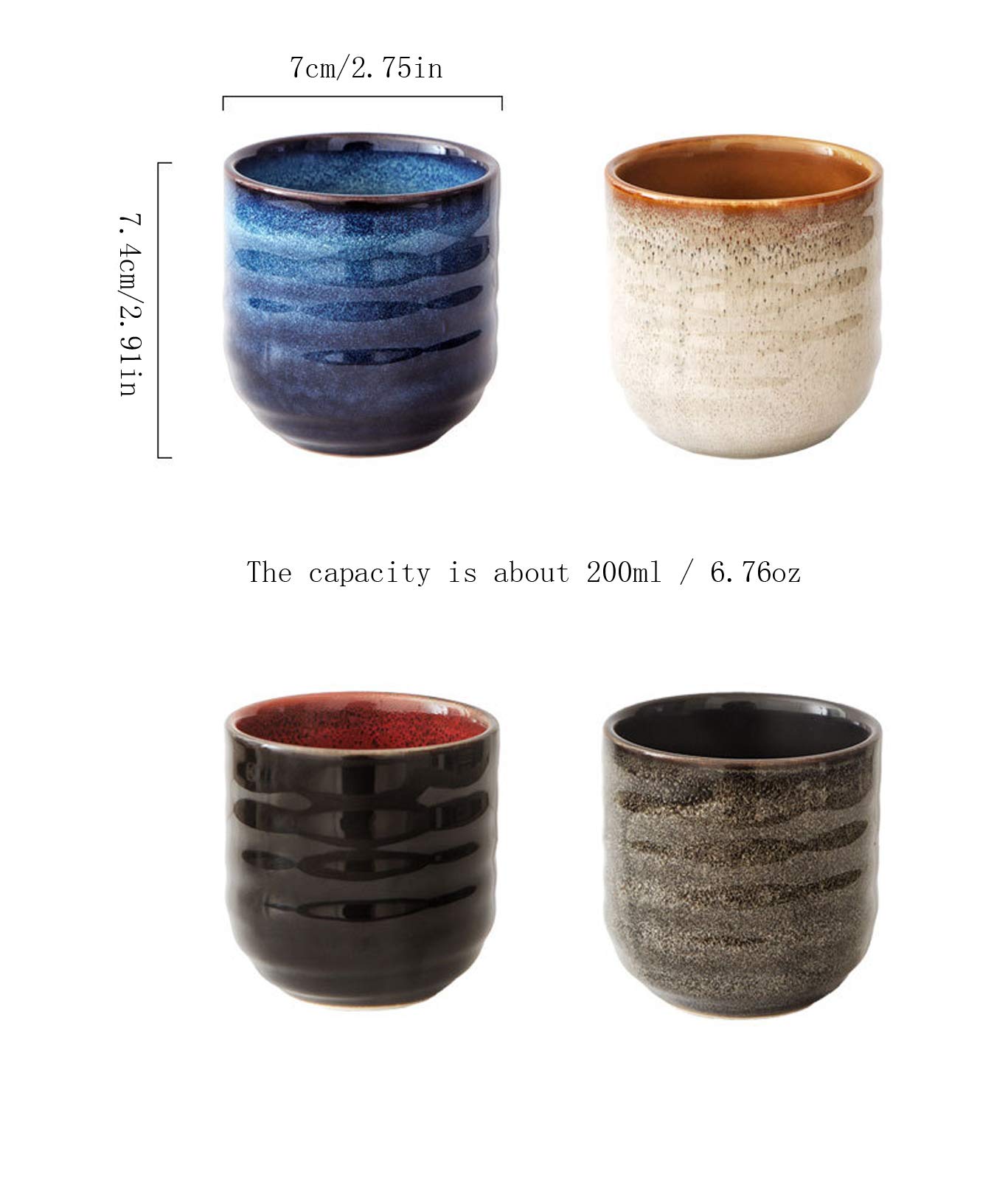 Lxuwbd Japanese style ceramic tea set, tea cup, coffee cup, yerba mate set, Ceramic mate cup set of 4 (Brown grey)