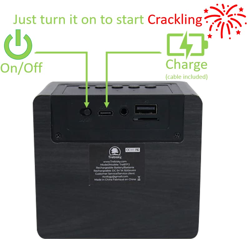 Trebisky Fire Crackler Sound System Comfort Crackling Sound Effect Marker Rechargeable Portable Bluetooth Speaker for Electric Gas Fireplace Soothing White Noise Machine (Black)