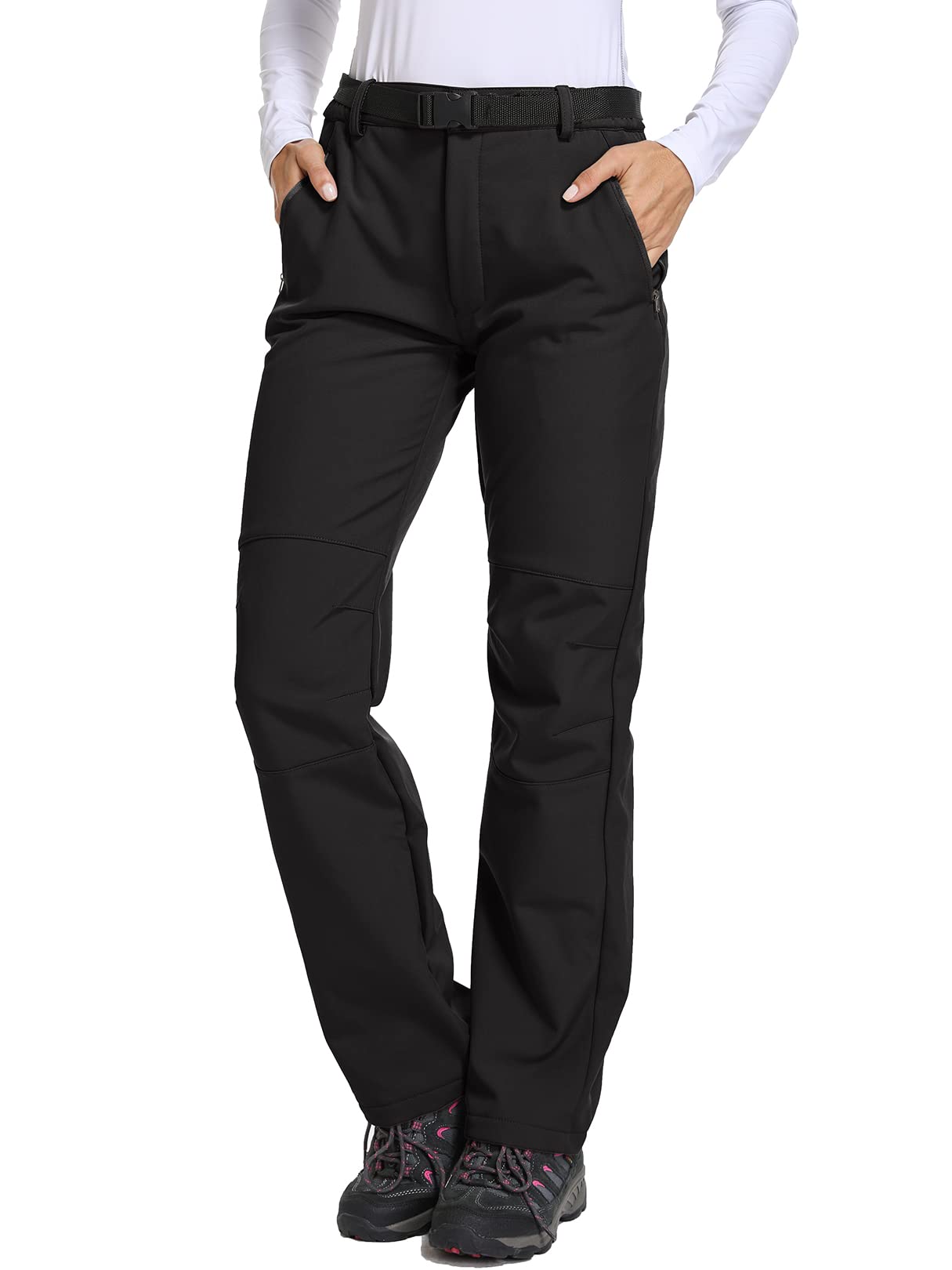 Jessie Kidden Women's Waterproof Pants Hiking Ski Snow Fish Fleece Lined Insulated Outdoor Golf Travel Pant (801F Black 6)