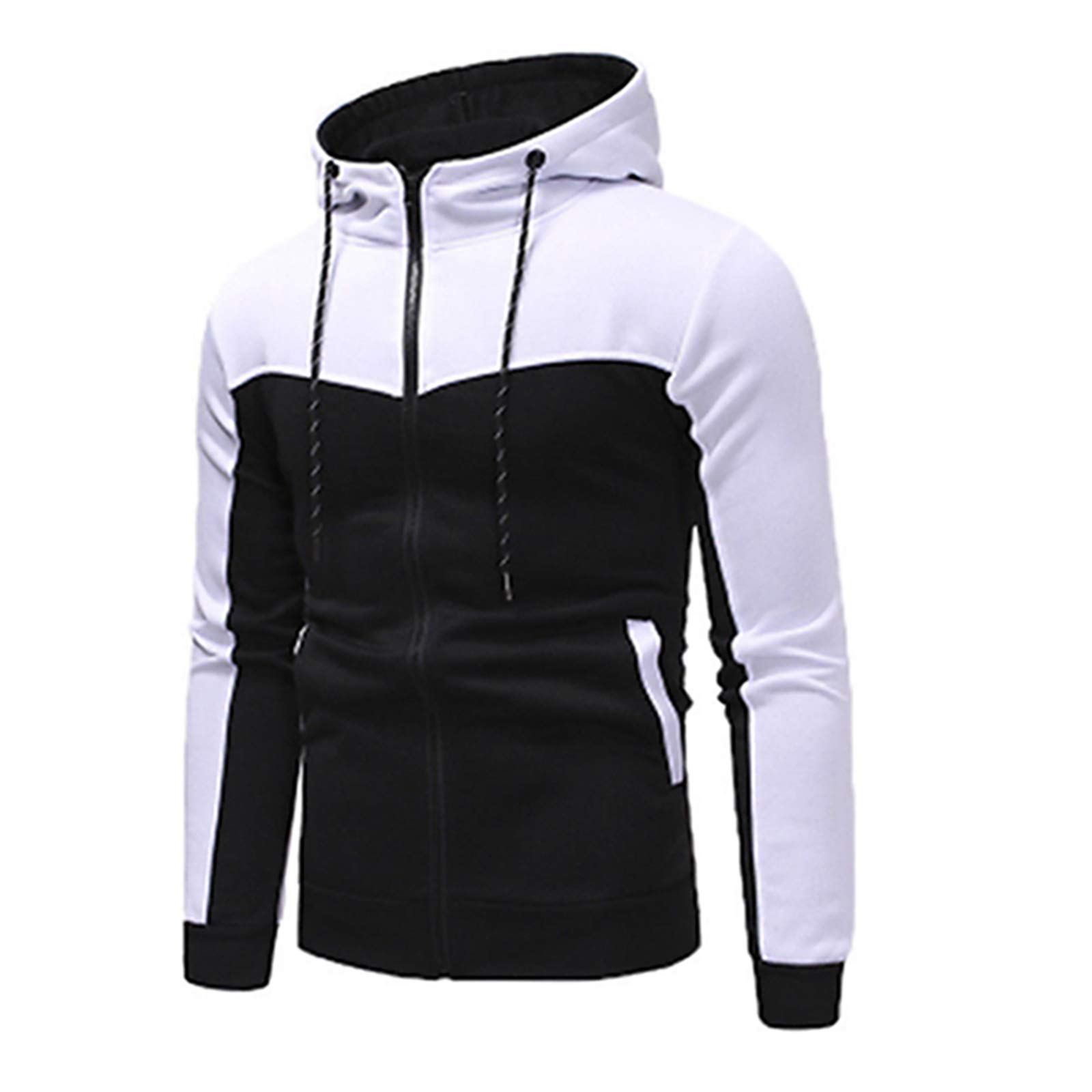 Mens Sweatsuits 2 Piece Hoodie Tracksuit Sets CasualColor Block Jogging Suits for Men (2-White Black, L)