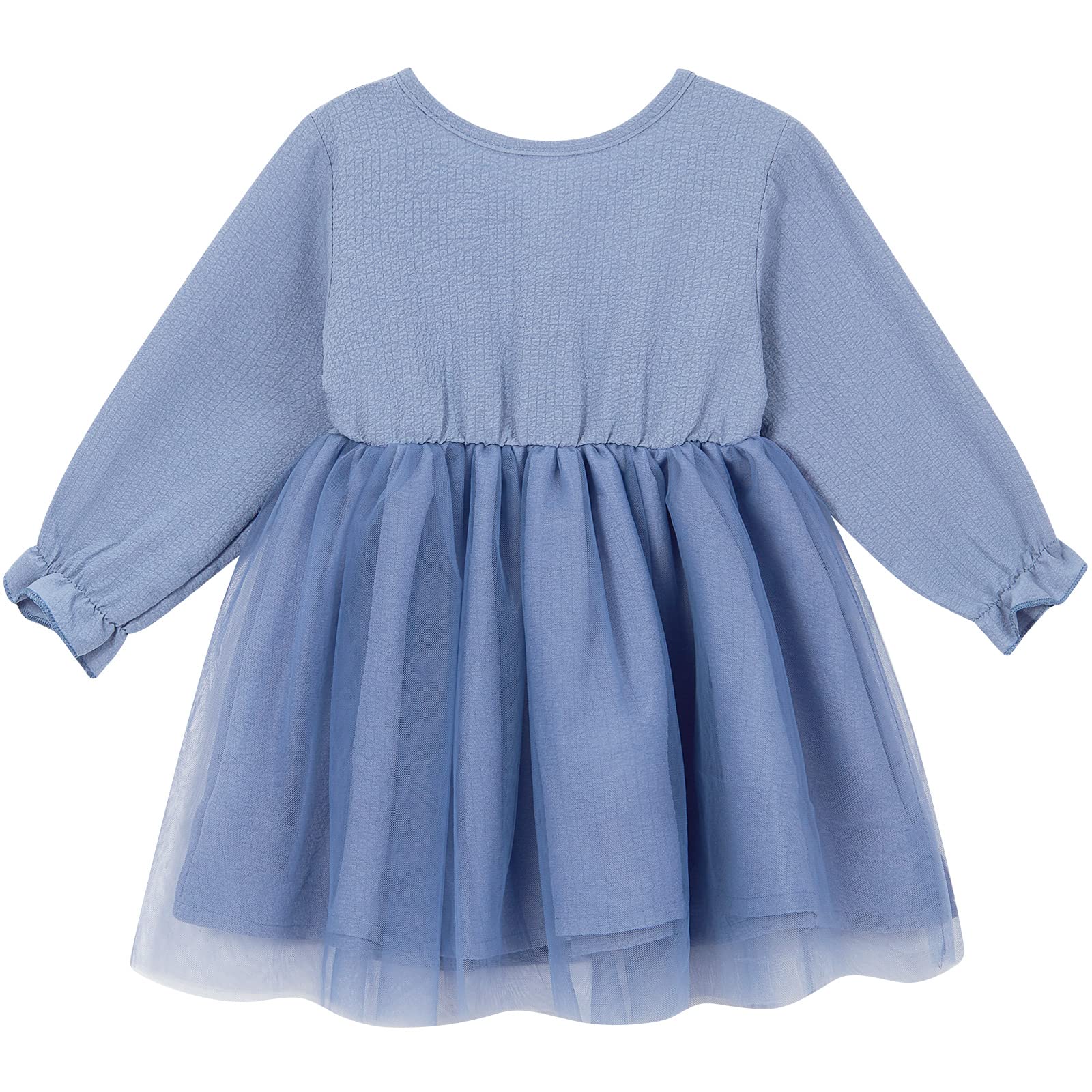 Toddler Long Sleeve Dress 2T 3T Girl Blue Fall Dresses A-Line Bowknot Single-Breasted Outfits