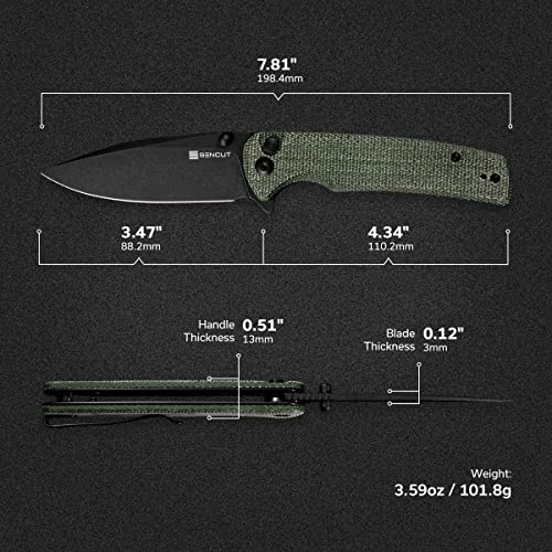SENCUT Sachse Pocket Knife Folding Knife for EDC, Green Micarta Handle Black Stonewashed 9Cr18MoV Blade Foldable Small Knife with Clip, Button Lock Everyday Carry Knife for Men Women, Lightweight for Indoor Outdoor Gift S21007-2