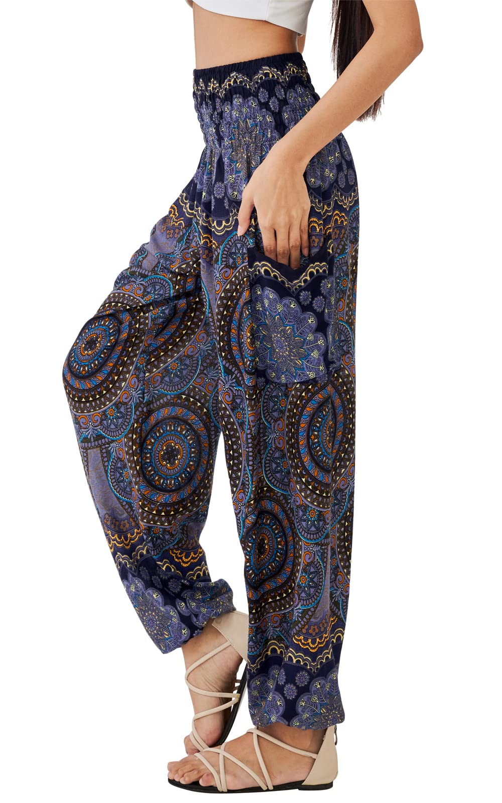 Joob Joob Boho Pants for Women - Hippie Harem Pants Women - Womens Yoga Pants – Comfy Bohemian Flowy Hippie Clothes - Midnight Medium