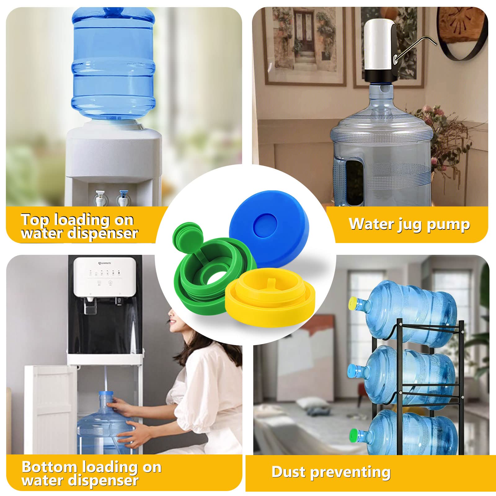 Striludo 3 Packs 5 Gallon Water Jug Cap,Reusable 5 Gal Caps for Water Jugs,Replacement Water Bottle Lids,Leak Proof Bottle Caps Fit 55mm Bottles,Multiple Colors