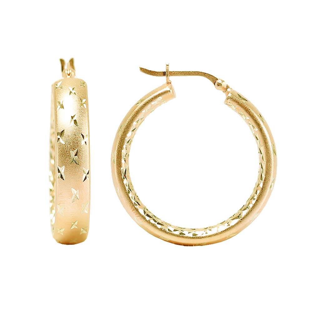 LeCalla Sterling Silver Jewelry 14K Gold-Plated Diamond-Cut Hoop Earring for Women 30MM