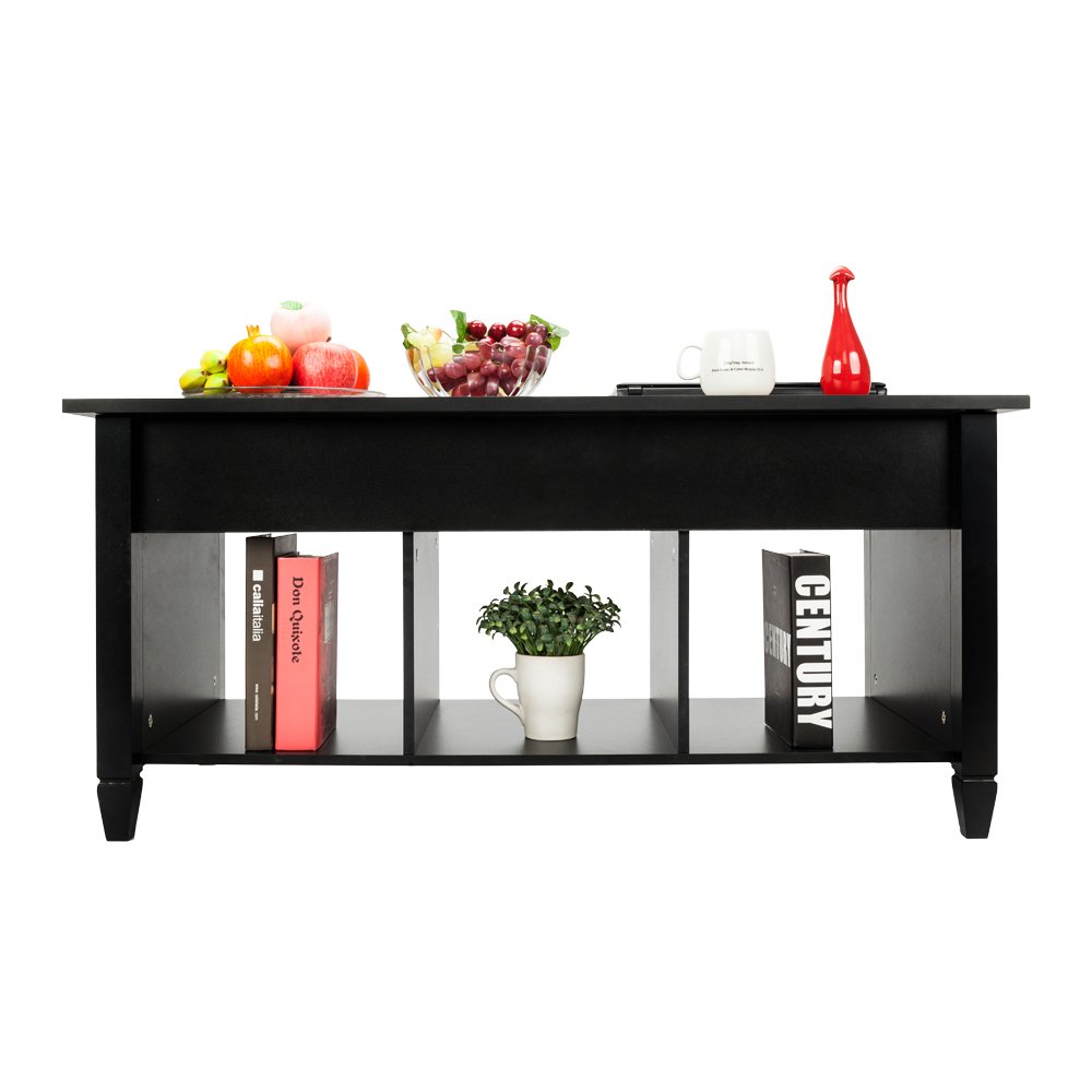 mecor Lift Top Coffee Table with Hidden Compartment and Storage Shelf for Living Room, Solid Wood Legs Structure for Home Office, Black