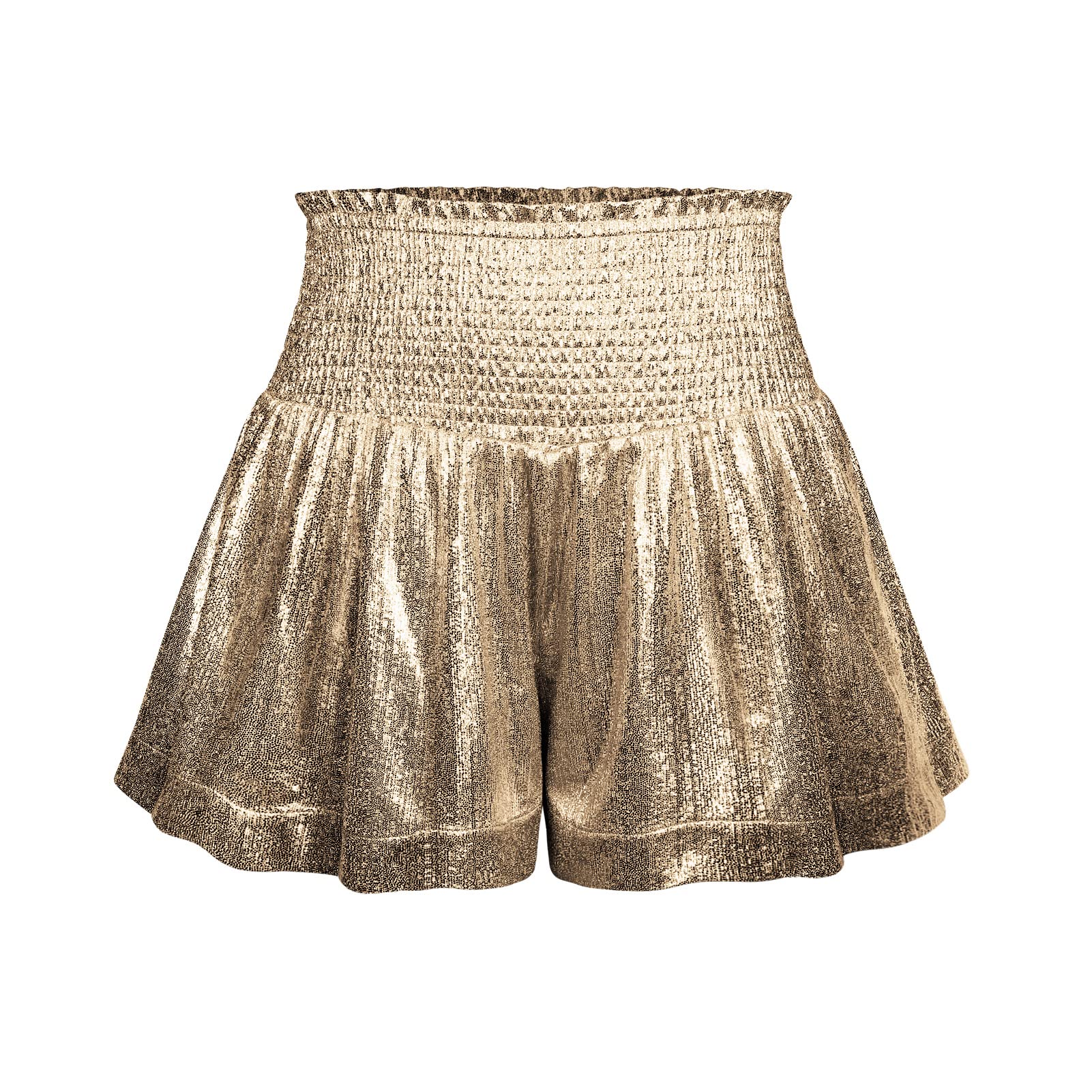Roevite Women's Sport Running Short Elastic High Wasited GMY Workout Short Flowy Swing Sparkle Shorts(Gold,S)