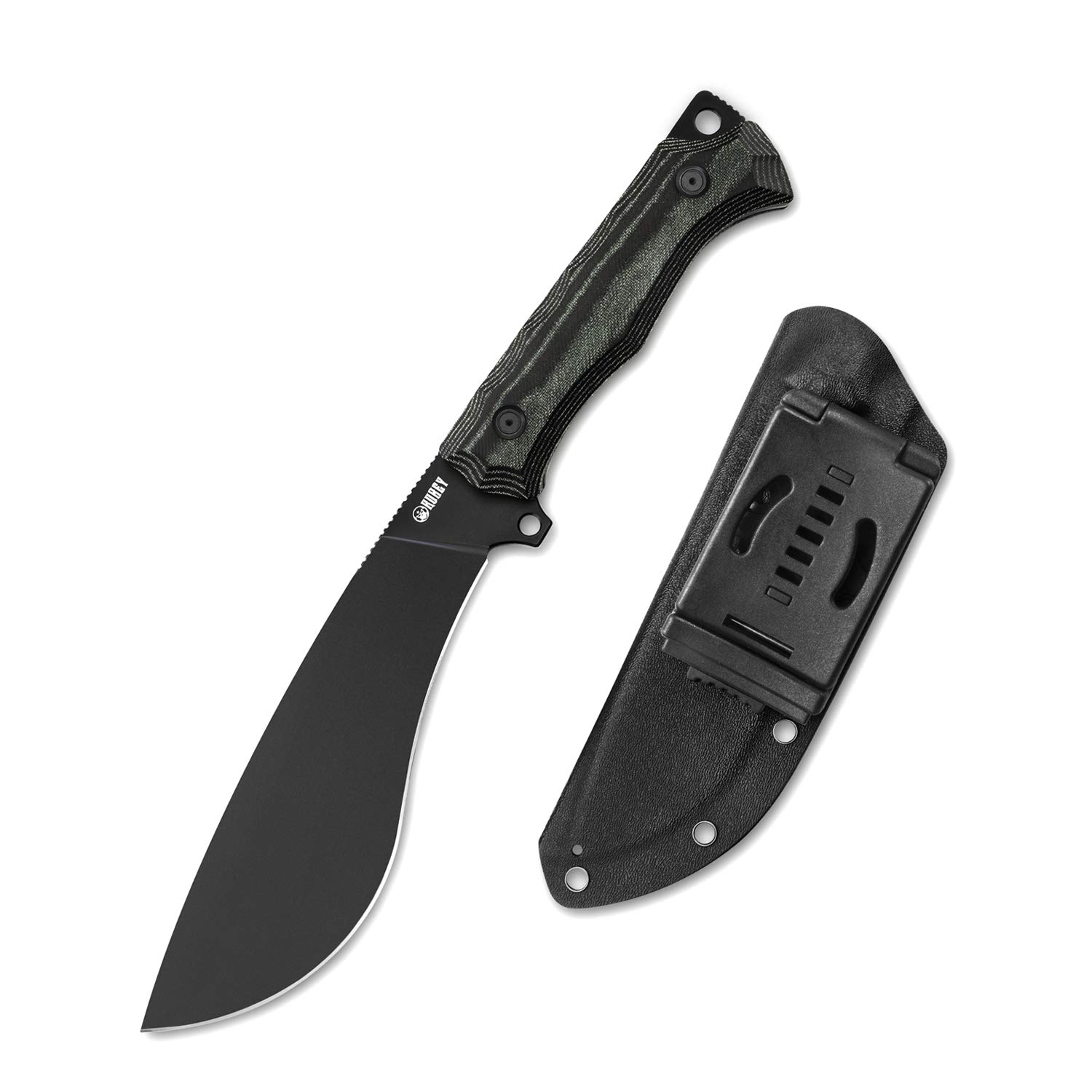 KUBEY Machete KU241 Fixed Blade Outdoor Knife with G10 Handle Kurki Style Blade for Camping Hunting and Survival w/Black Kydex Sheath (Black Coating)