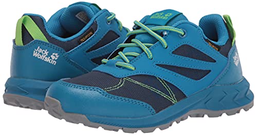 Jack Wolfskin Woodland Texapore Low Hiking Shoe Boot, Blue/Green, 2 US Unisex Big Kid
