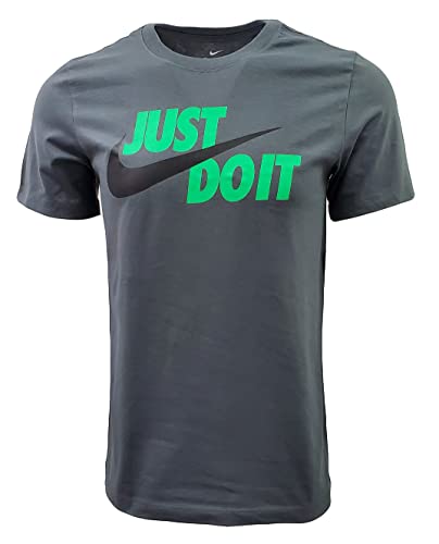 Nike Men's Sportswear Tee Just Do It Swoosh (Large, Dark Grey/Neon Green)