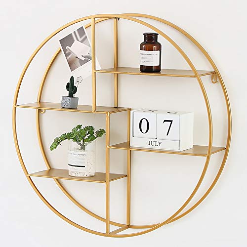 LITA Wrought Iron Wall Shelf Sofa Background Wall Decoration Metal Wall Hanging Decor (Round, Gold)