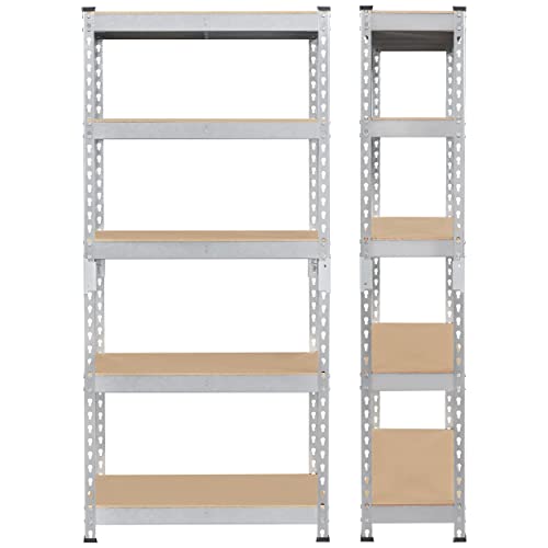 Topeakmart 2 PCS 5-Tier Utility Shelves, Metal Storage Shelves Garage Shelving Unit Adjustable Garage Storage Shelves Storage Racks Heavy Duty Shed Shelving- Silver, 27.5 x 12 x 60 Inch
