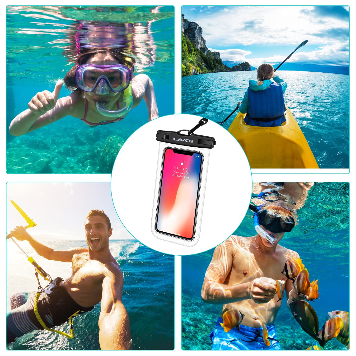 LANQI 2 Pcs Universal Waterproof Phone Pouch, Underwater Cellphone Waterproof Case for iPhone 13/12/11 Pro/11 Pro Max/XR/SE/XS/8 7 6S Plus, Samsung Galaxy, and Other Phones Up to 6.9''-Black