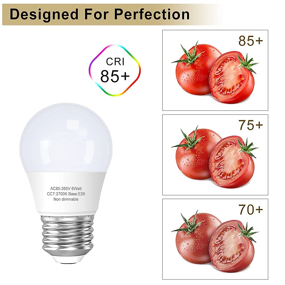 LED Ceiling Fan Light Bulbs 60 Watt Equivalent, 120V A15 Appliance Bulb 6W Warm White 2700K E26 Medium Base Refrigerator Freezer Home Lightbulbs, Non-dimmable, 6 Pack